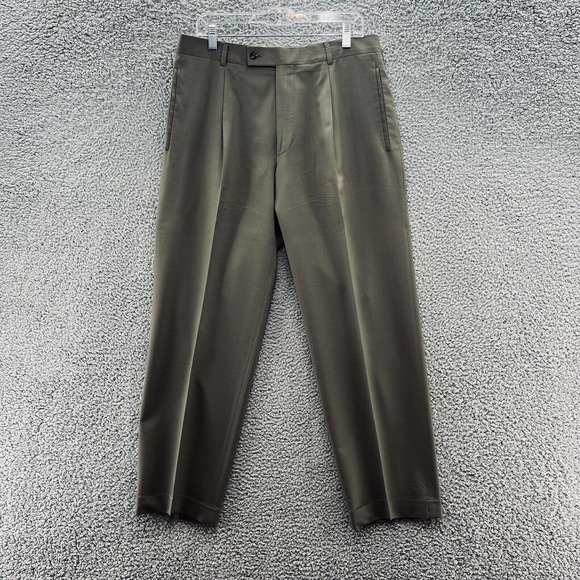 Hugo Boss | Pants | Hugo Boss Pants Mens 35x3 Green Wool Pleated Front ...